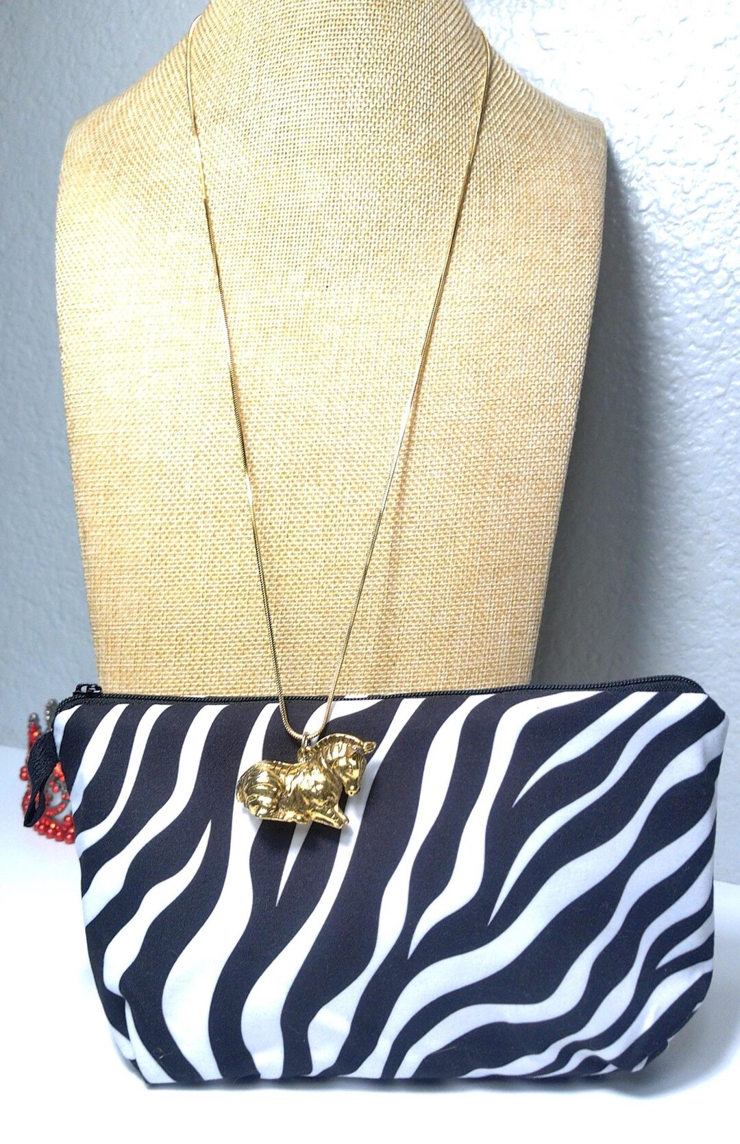 Vintage Max Factor Zebra Perfume Compact Necklace – Gold Tone Figural ...
