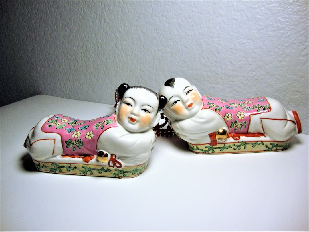 Vintage Hand-painted Opium Pillows: Girl & Boy Headrests - Etsy