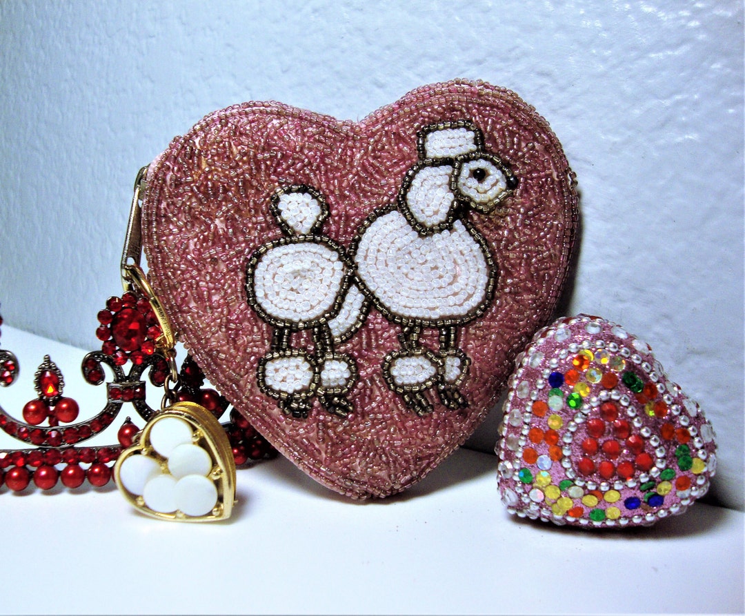 Vintage POODLE PURSE & ACCESSORIES - Pink-white Beaded Poodle Coin ...
