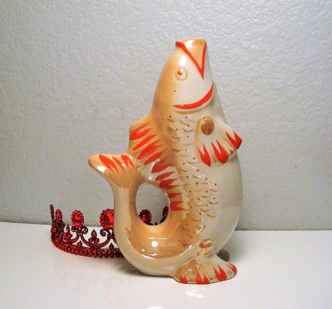 Vintage KOI FISH DECANTER - Porcelain Handpainted Orange Accented ...