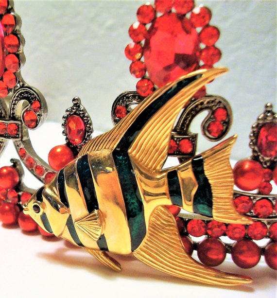 Vintage KREMENTZ ANGEL FISH Brooch - Gold-Plated & St… - Gem