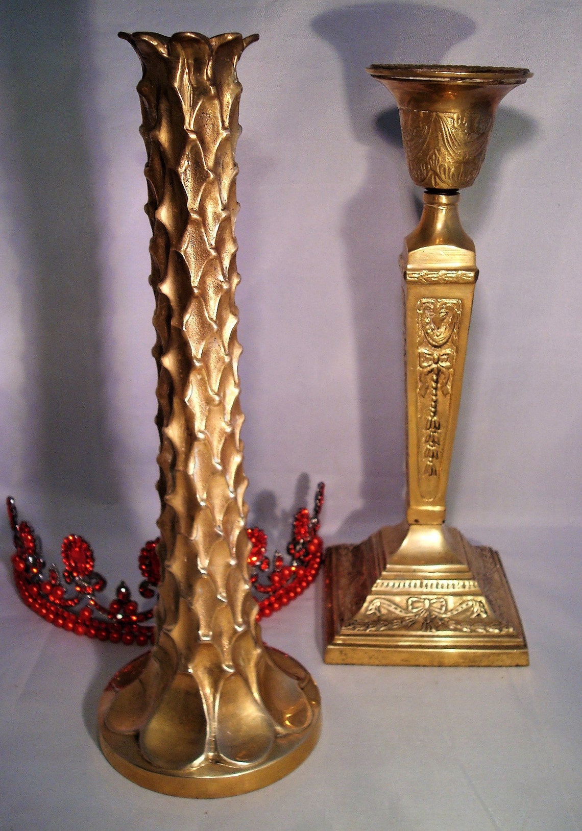 Vintage BRASS CANDLE HOLDERS Pretty Pair Brass Candle | Etsy