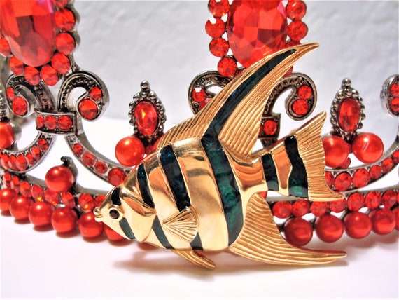 Vintage KREMENTZ ANGEL FISH Brooch - Gold-Plated & St… - Gem