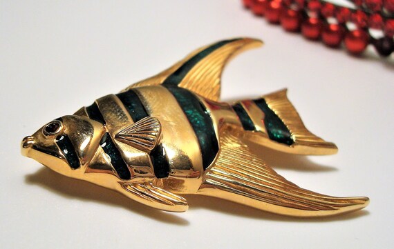 Vintage KREMENTZ ANGEL FISH Brooch - Gold-Plated & St… - Gem