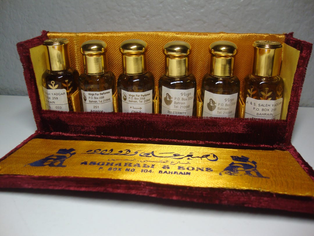 Vintage BAHRAIN PERFUME SET - Asgharali/sons Bahrain Velvet Box Set (6 ...