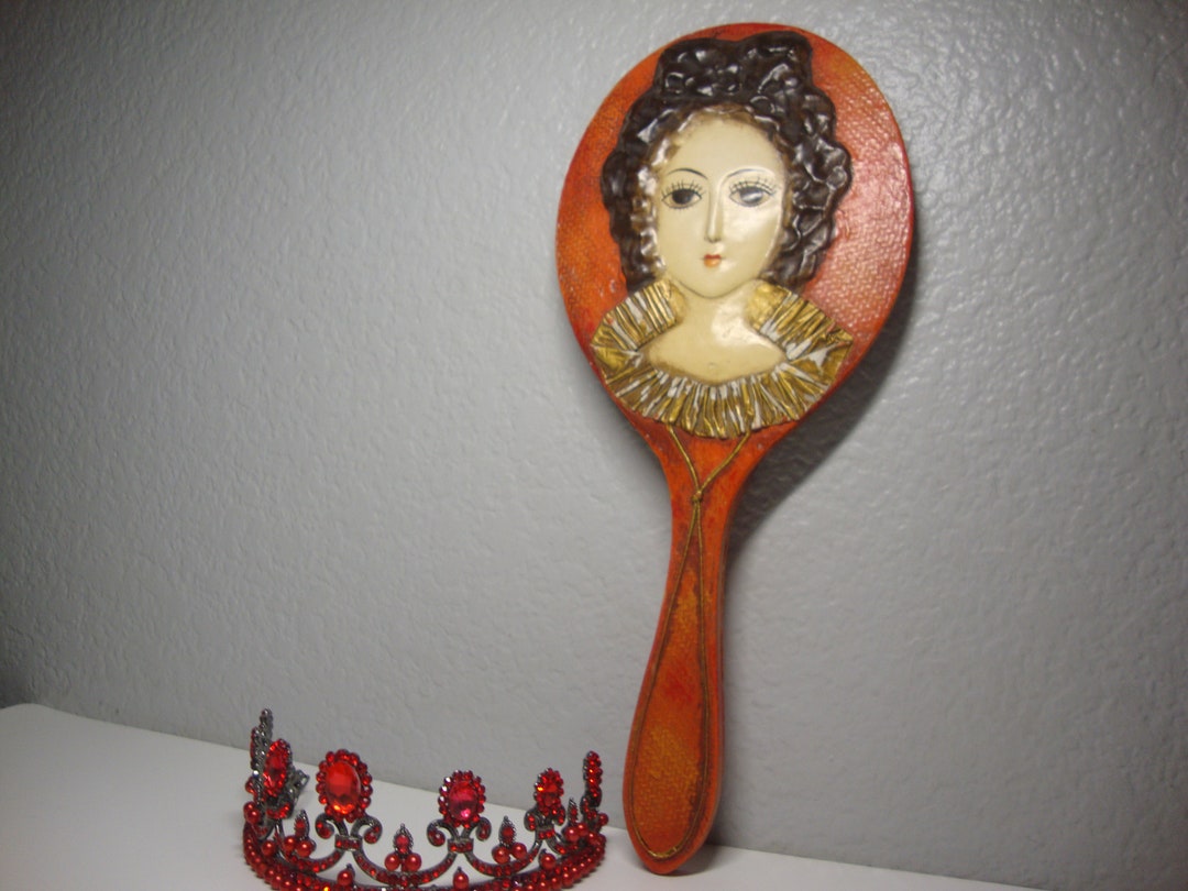 Vintage PAPER MACHE MIRROR - Paper Mache and Wood Lady Motif Hand ...