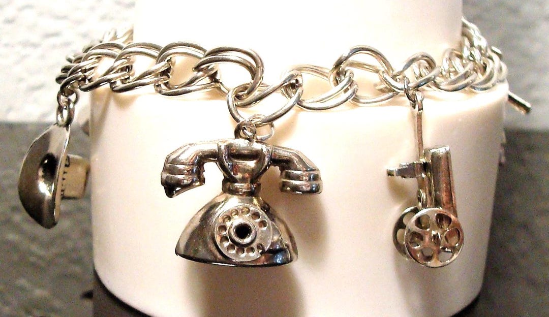 Vintage Rotary Phone Charm Bracelet & Rhinestone Pendant Set - Etsy