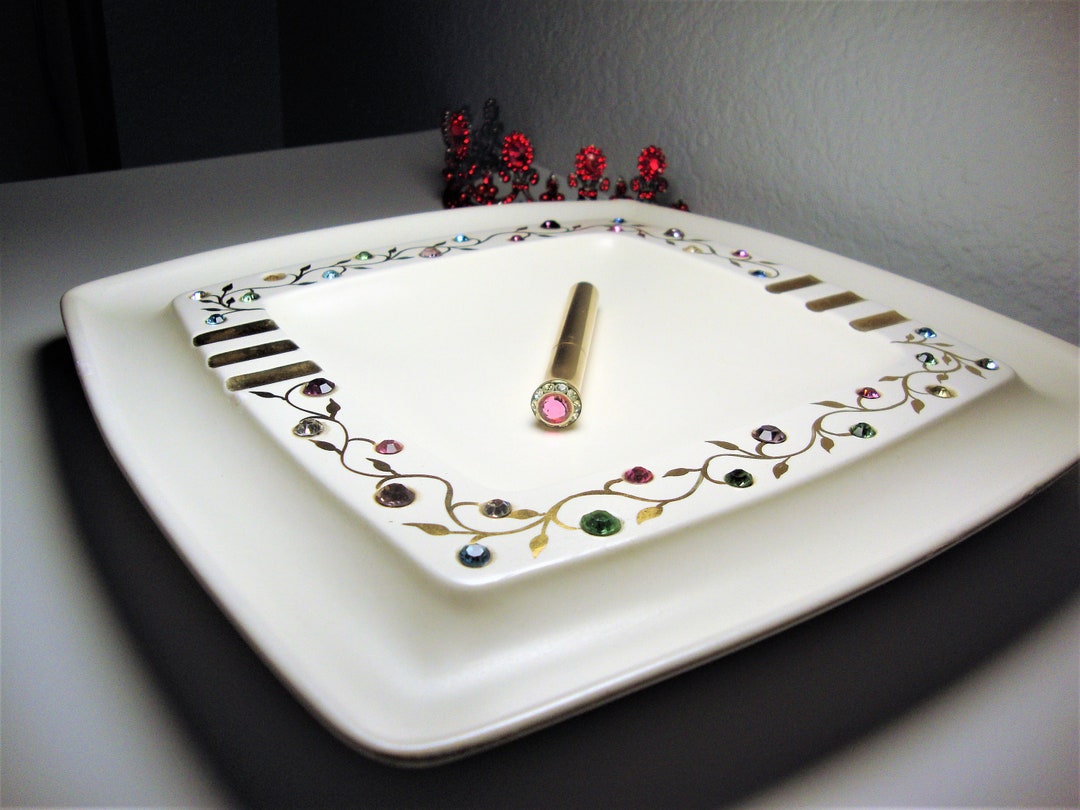 Vintage Working JEWELED LIGHTER & ASHTRAY - Working "cleopatra" Jeweled ...