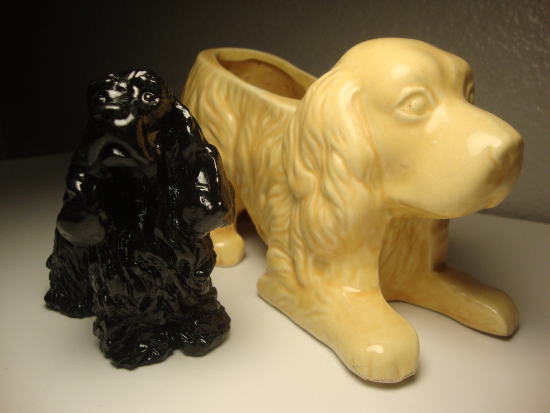 Vintage SPANIEL PLANTER & FIGURINE - Black Lacquer Spaniel Figurine, by ...