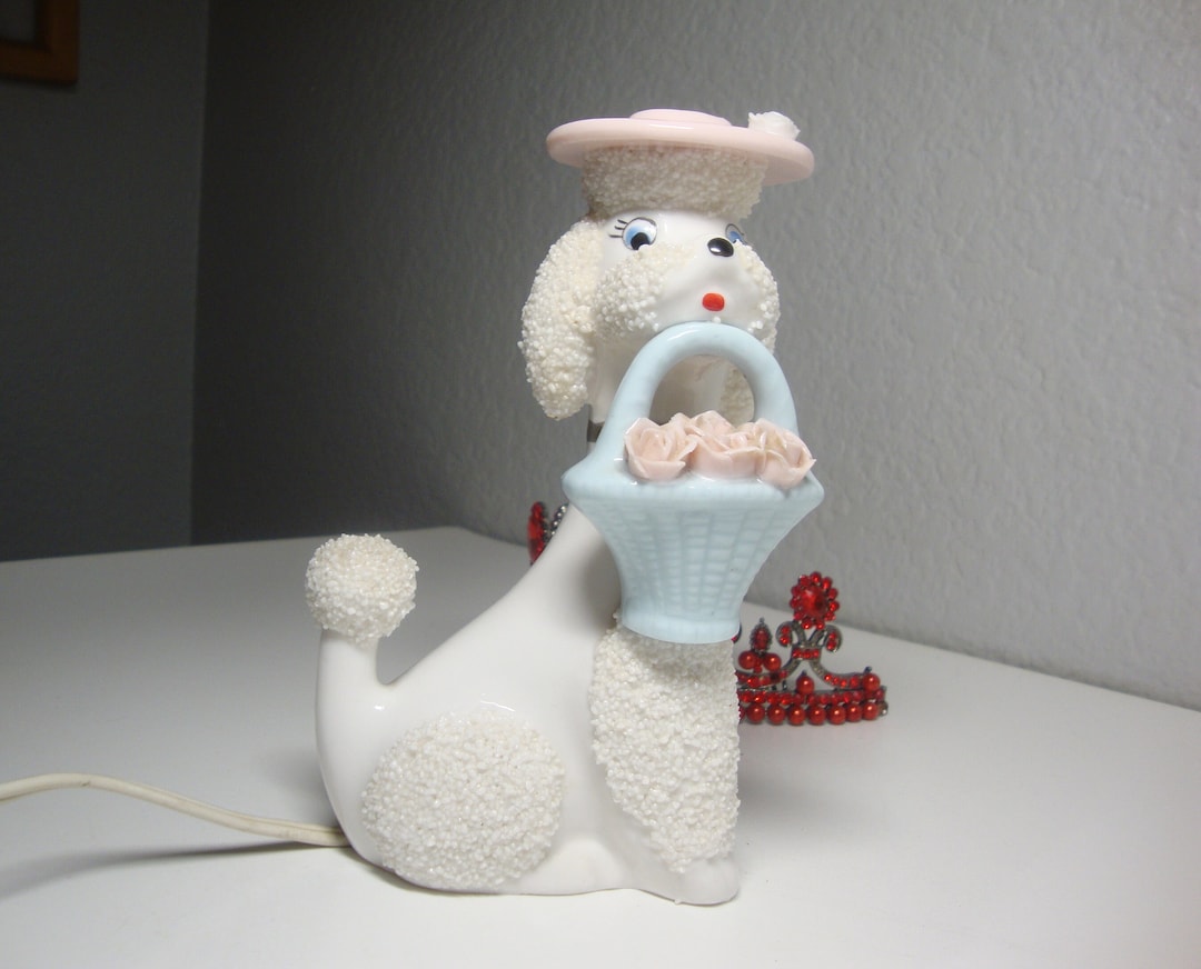 Vintage I.W.RICE POODLE LAMP - Porcelain Spaghetti Poodle W/ Basket ...