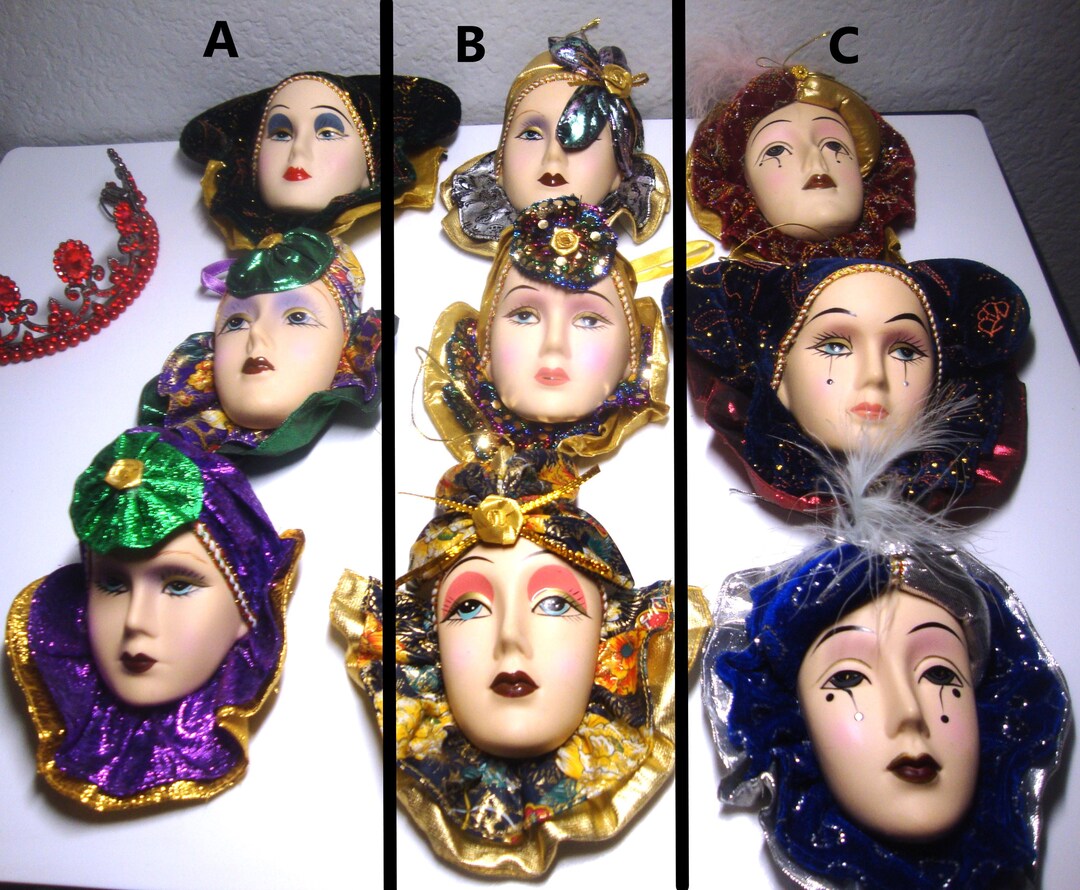 Vintage HARLEQUIN MASK TRIO - Choice of Decorative Harlequin Face Mask ...