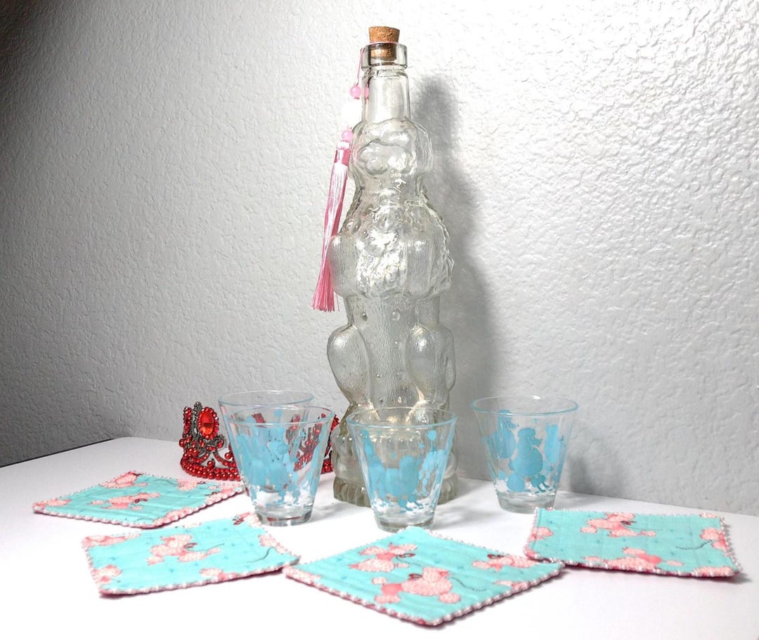 Vintage Italian Glass Poodle Decanter Set: Shot Glasses & Coasters - Etsy