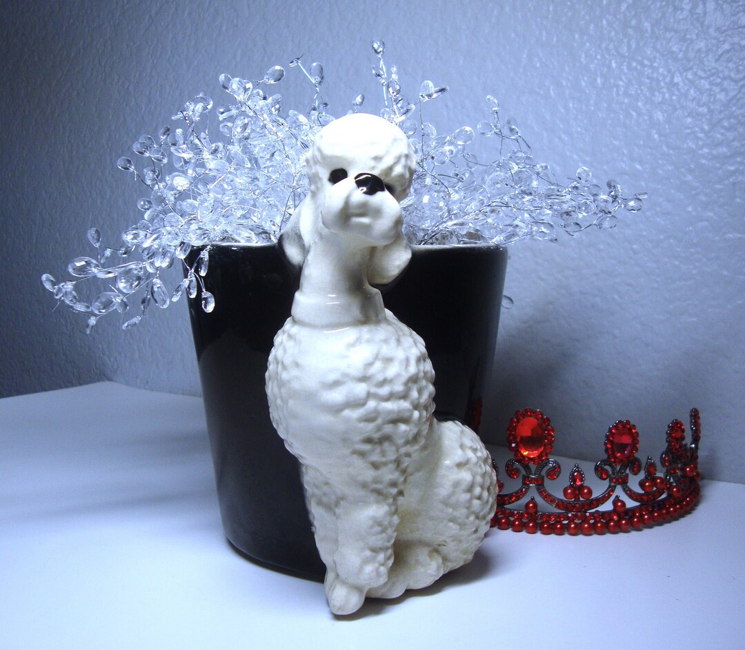 Vintage POODLE CRYSTAL ARRRANGEMENT - 3d-white Poodle and Black Ceramic ...