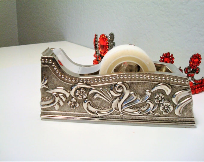 Vintage GODINGER S.P. TAPE DISPENSER - Ornate Embossed Silver Plated ...