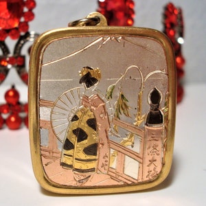 Vintage GEISHA MUSICAL KEYCHAIN - Chokin Geisha With Parasol Motif ...