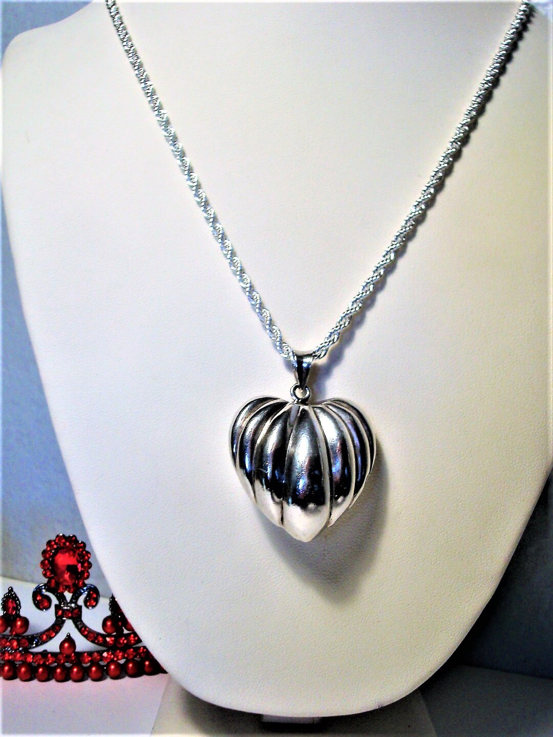 Vintage PUFF HEART PENDANT - Fluted-puff Heart Sterling Silver Pendant ...