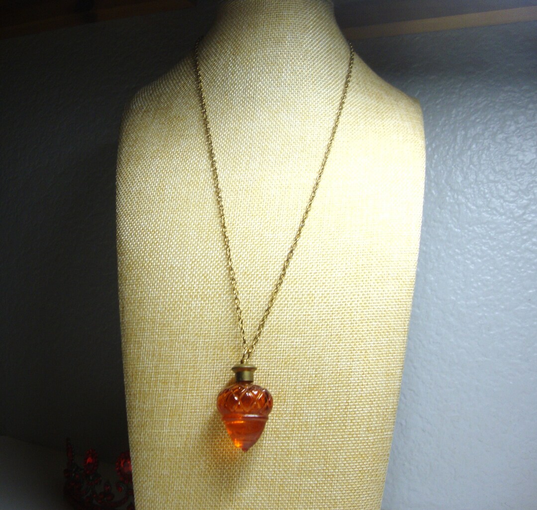 Vintage Max Factor Acorn Perfume Bottle Pendant - Topaz Glass Necklace ...