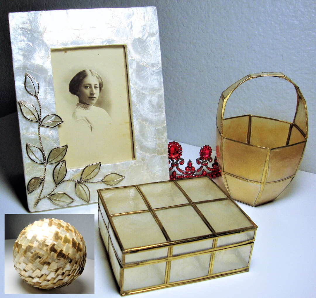 Vintage CAPIZ SHELL DECOR (4 Pieces) - Capiz Shell Hinged Lid Box, by ...