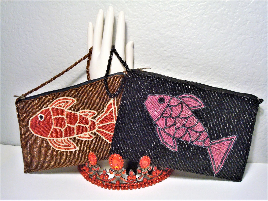 Vintage BEADED FISH PURSES - Pair of Fish Motif Purses: Orange and ...