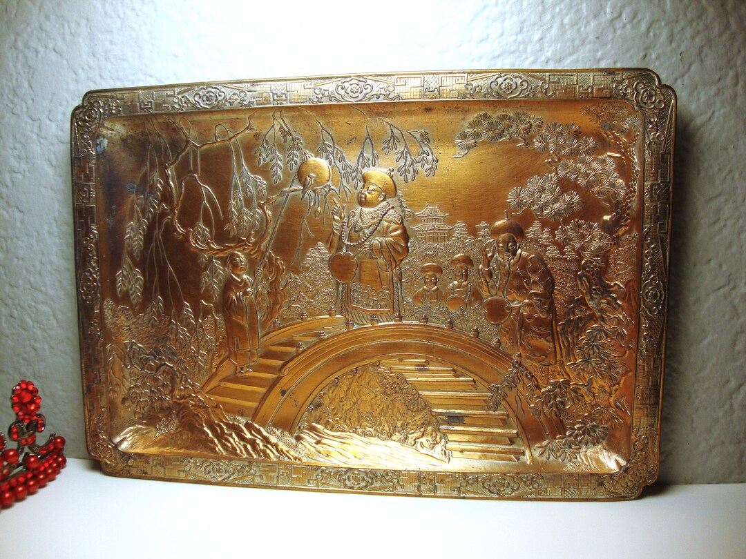 Vintage JAPANESE EMBOSSED TRAY - Unique Embossed Copper Plated Tin ...