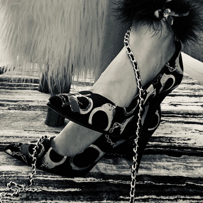 Handcuff Print Heels, Kinky Cotton Fabric Shoes - Etsy