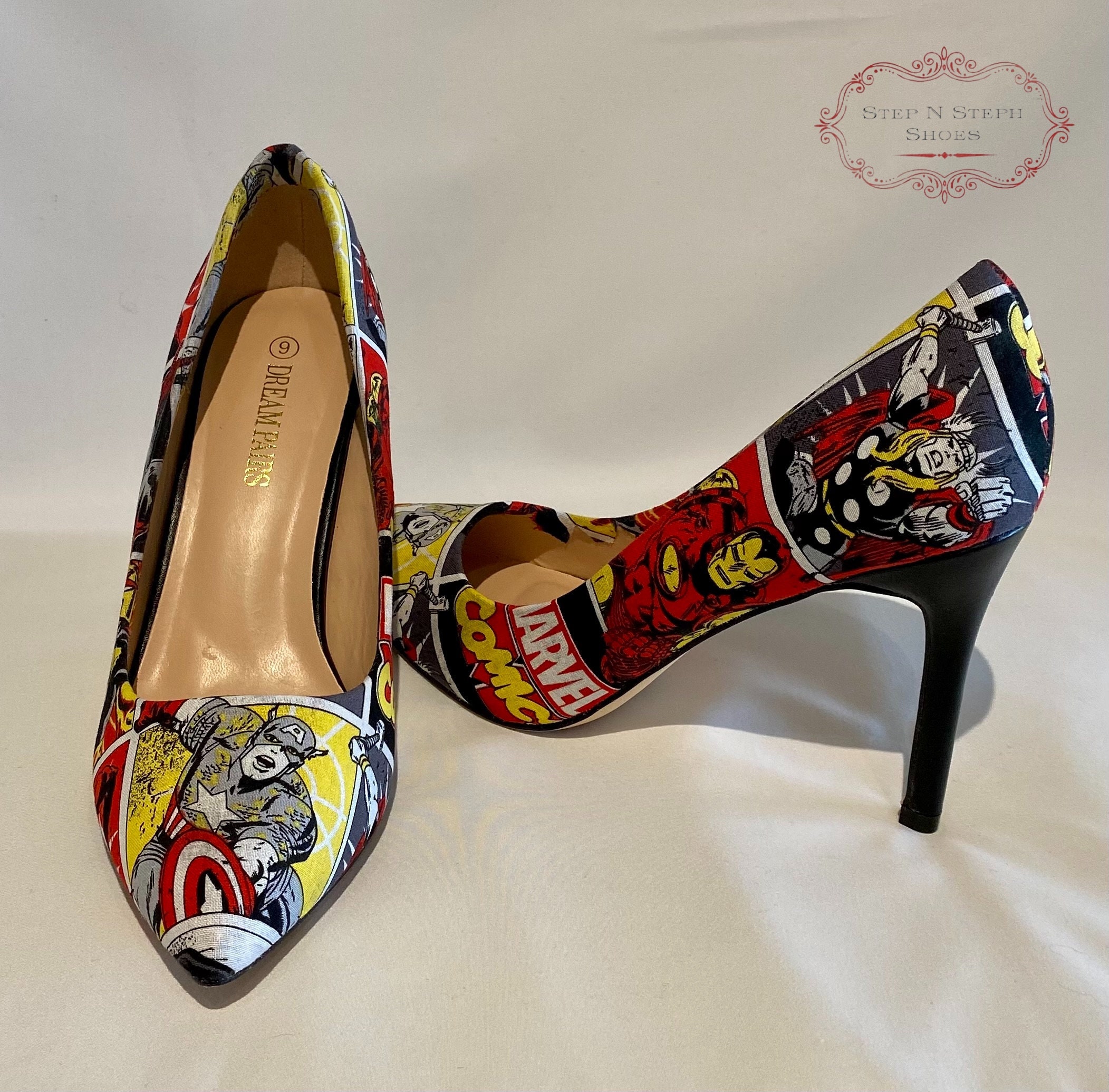 Marvel Heels, Comic Book Shoes, Captain America Heels, Spider-man Heels ...