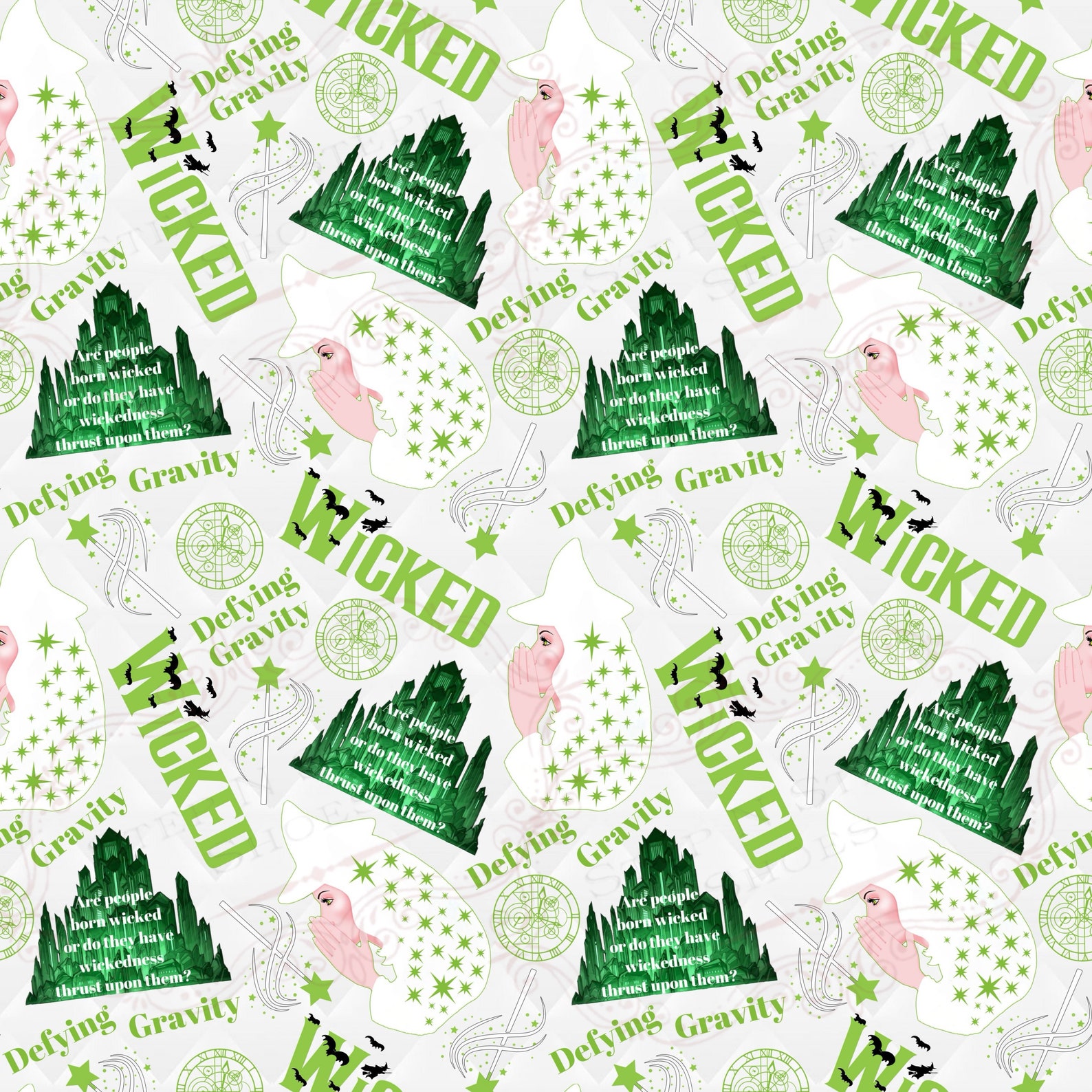 Wicked the Musical Seamless Pattern, Good Witch Design (PNG, JPG, PDF ...
