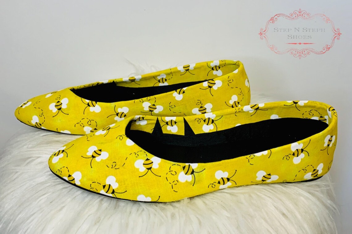 Born to Bee Wild Bumble Bee Shoes Yellow Flats Bee Heels | Etsy