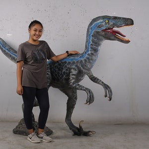 Blue Velociraptor Dinosaur Life Size Statue - Etsy