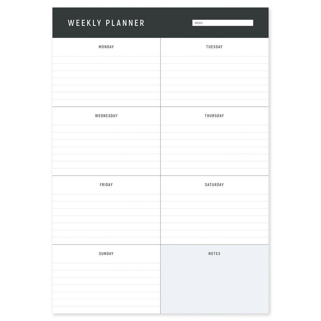 A4 Weekly Planner Pad in Black | Portrait | Plan Your Week | Organiser ...