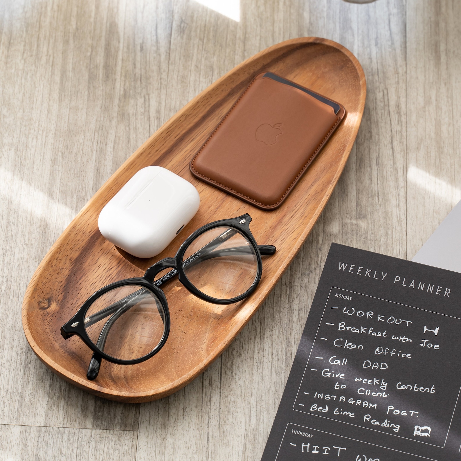 Acacia Wood Desk Tray Oblong 12x30cm Catchall Tray Office Storage ...