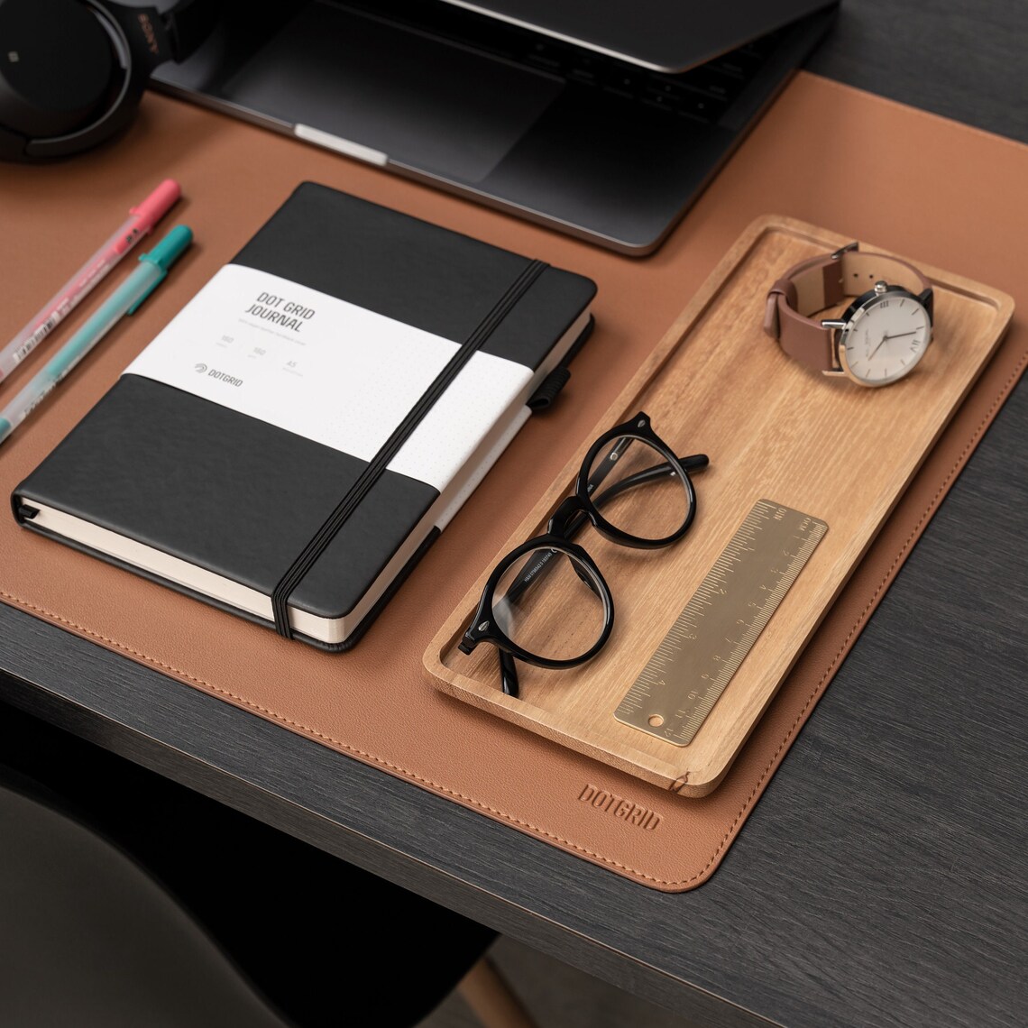 Acacia Wood Desk Tray Slim Rectangular 30x11.8cm Catchall Tray Office ...