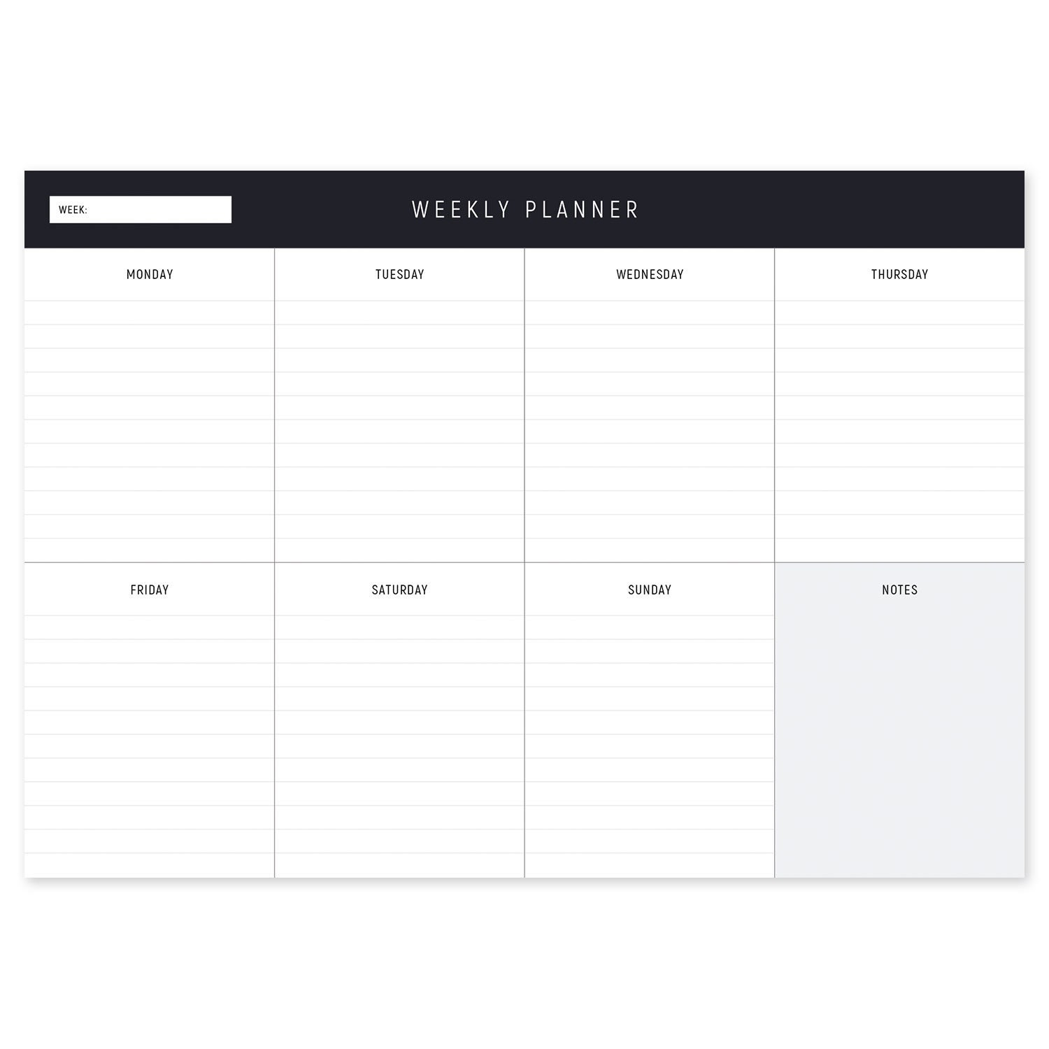 A4 Weekly Planner Pad in Black | Plan Your Week | Organiser | Planning ...