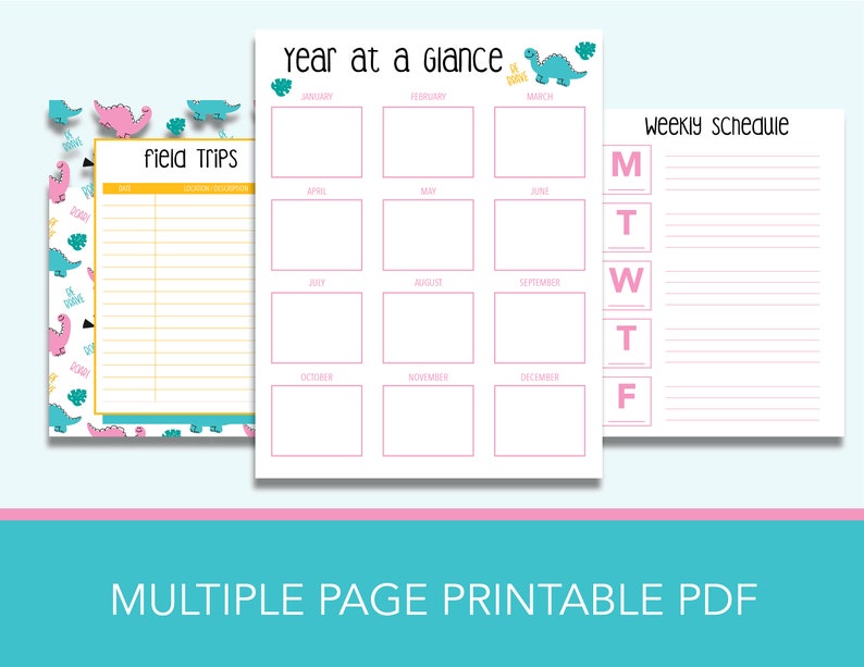 Girls Dinosaur Printable Homeschool Planner 2023-2024 - Etsy