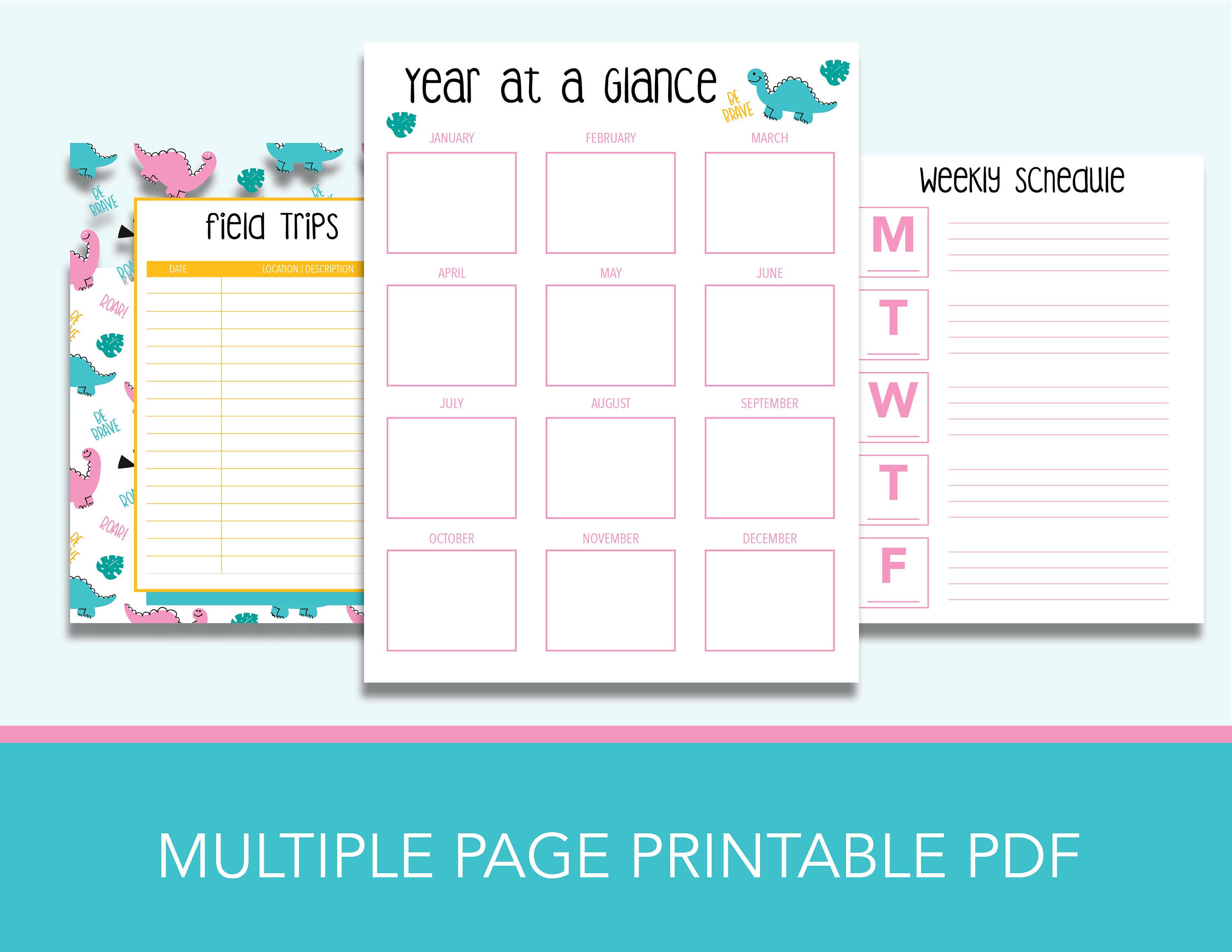 Girls Dinosaur Printable Homeschool Planner 2023-2024 - Etsy