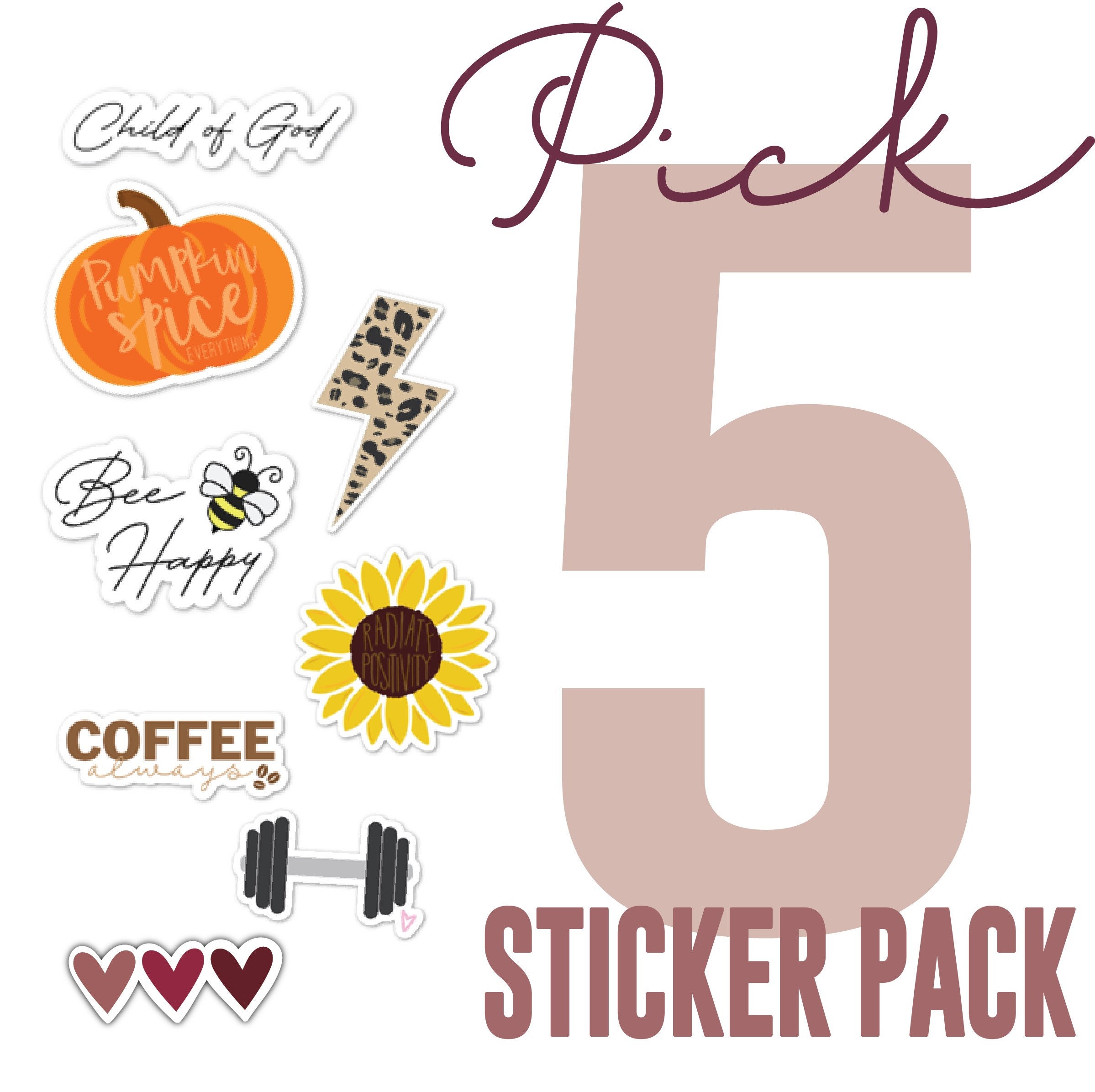 Pick 5 Sticker Pack, Laptop Sticker, Water Bottle Stickers, Vinyl ...