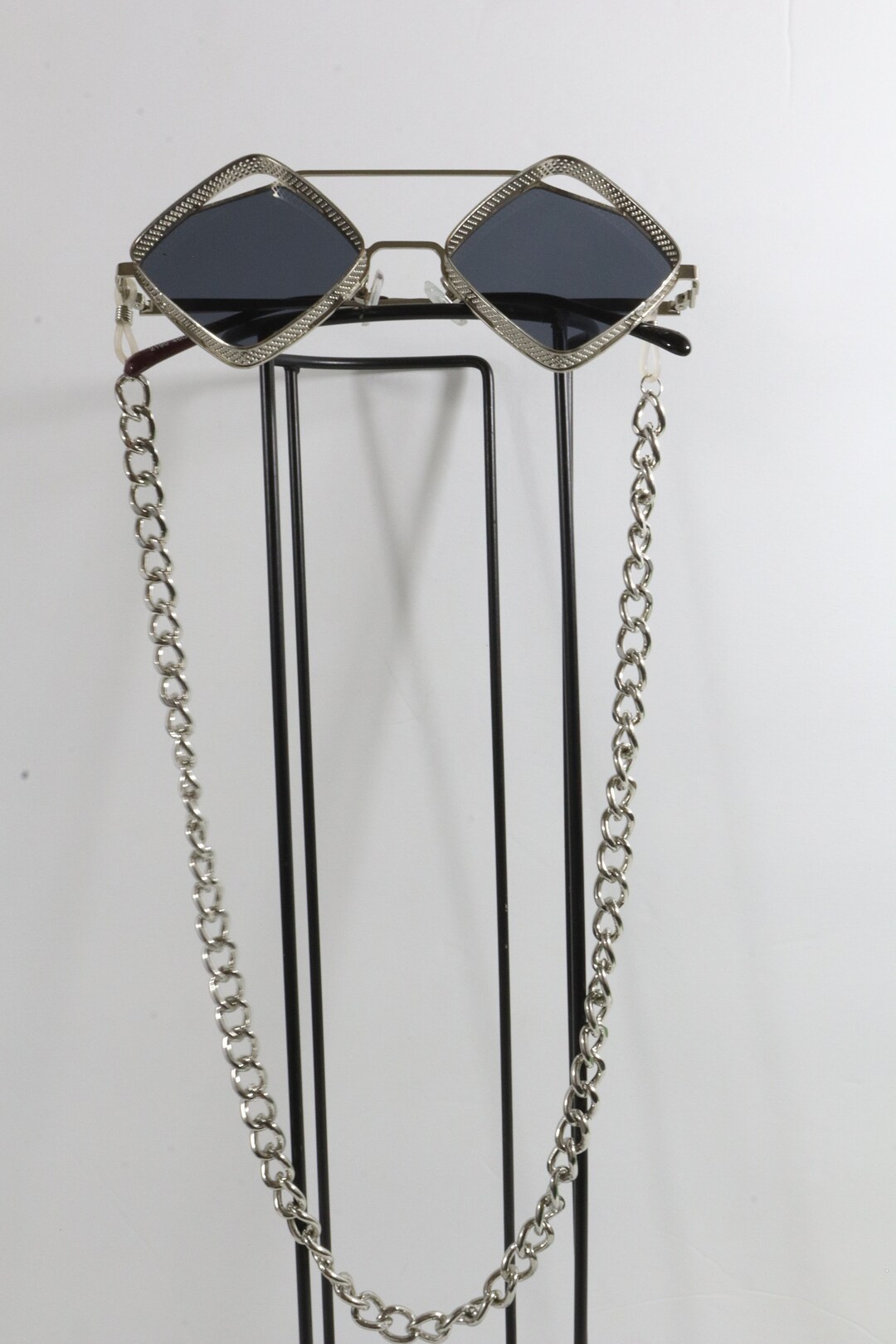 Geometric Silver and Black Shades- Sunglasses Dangle Chains - Burning ...
