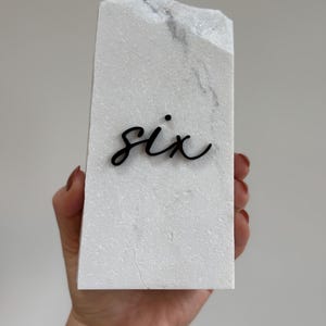 White Marble Stone Table Numbers With Black Cursive: Rustic Wedding ...