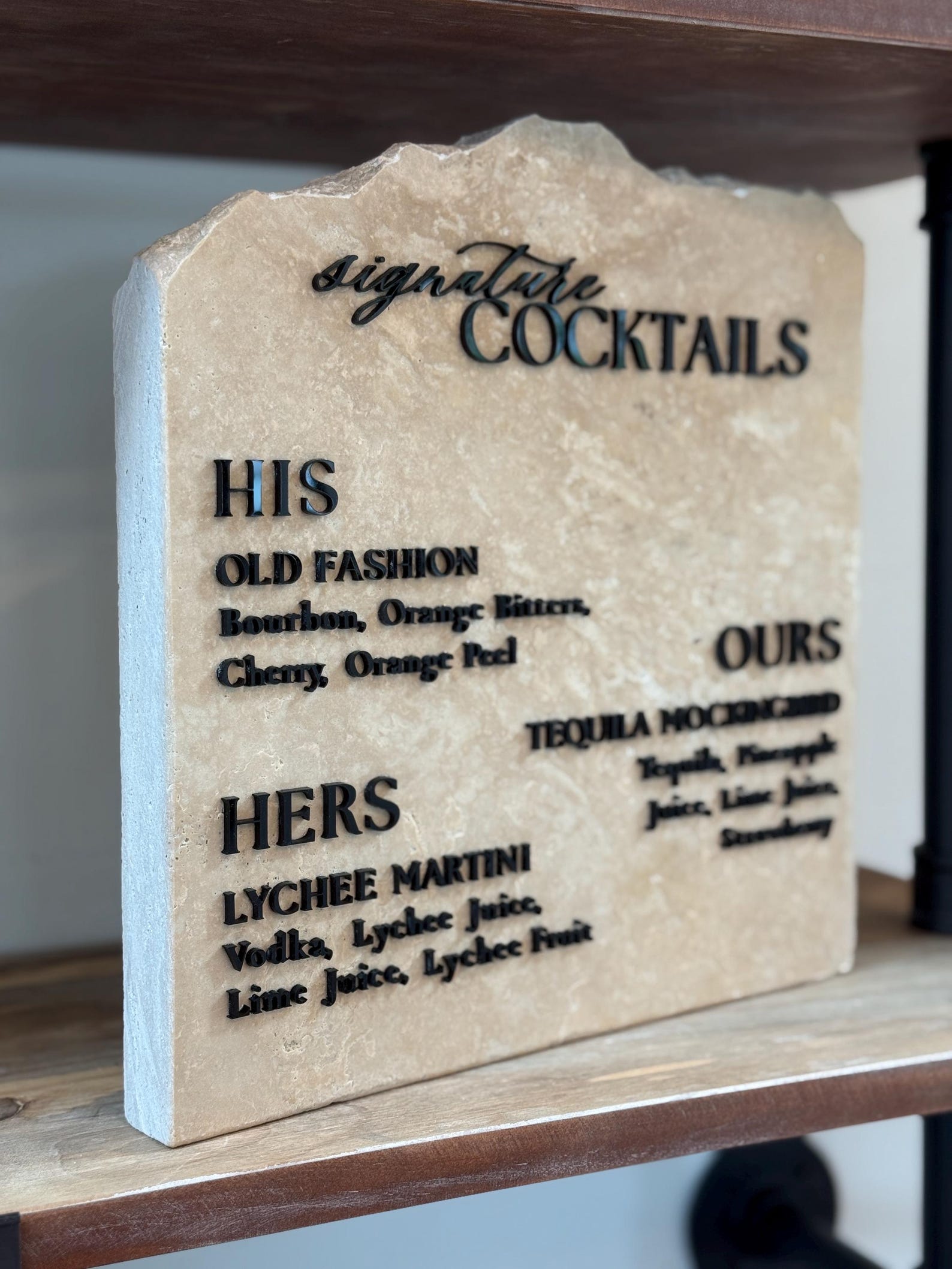 Wedding Bar Sign Signature Cocktails Stone Travertine With Acrylic ...
