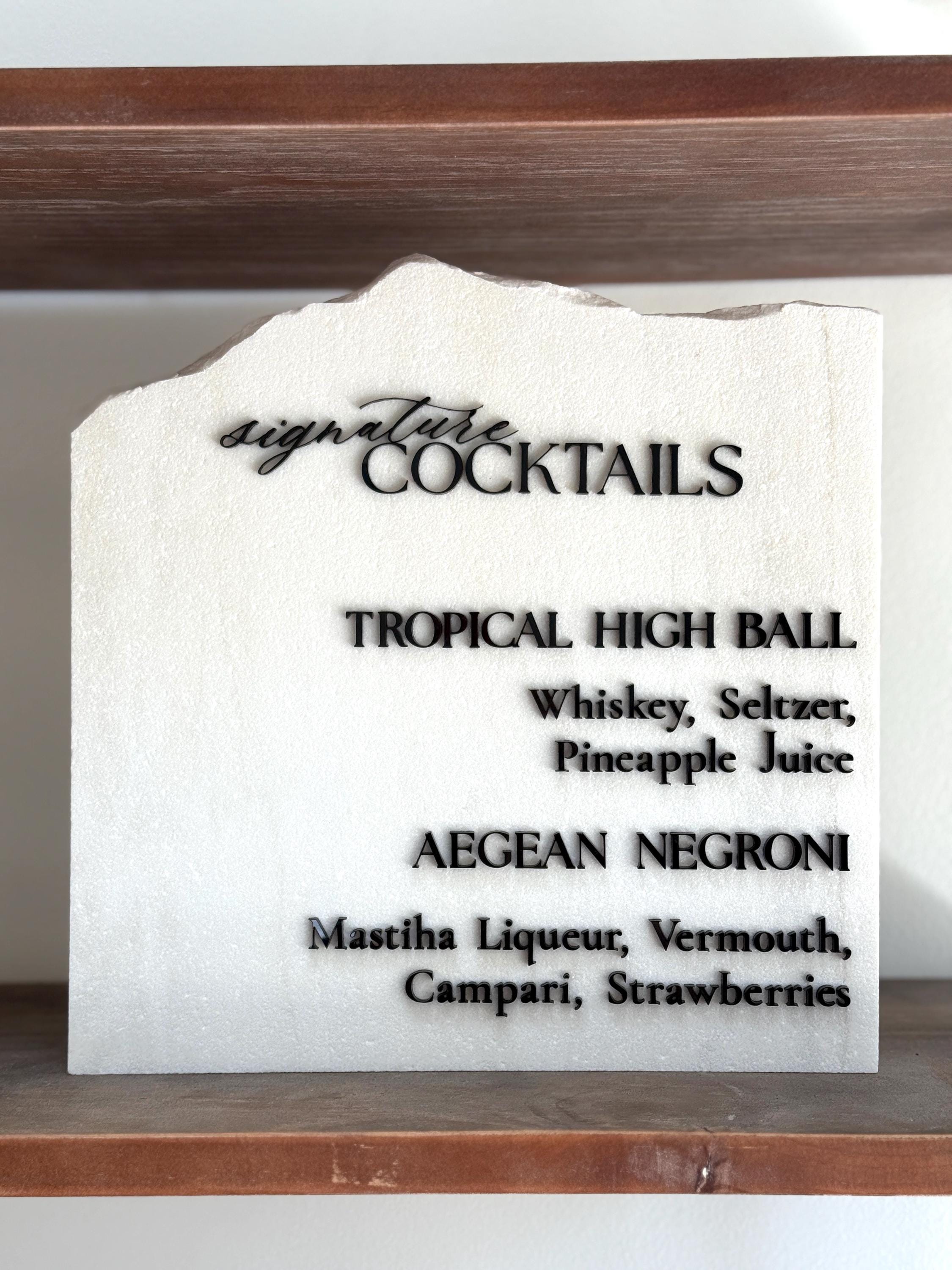 Wedding Bar Sign Signature Cocktails Stone Travertine With Acrylic ...