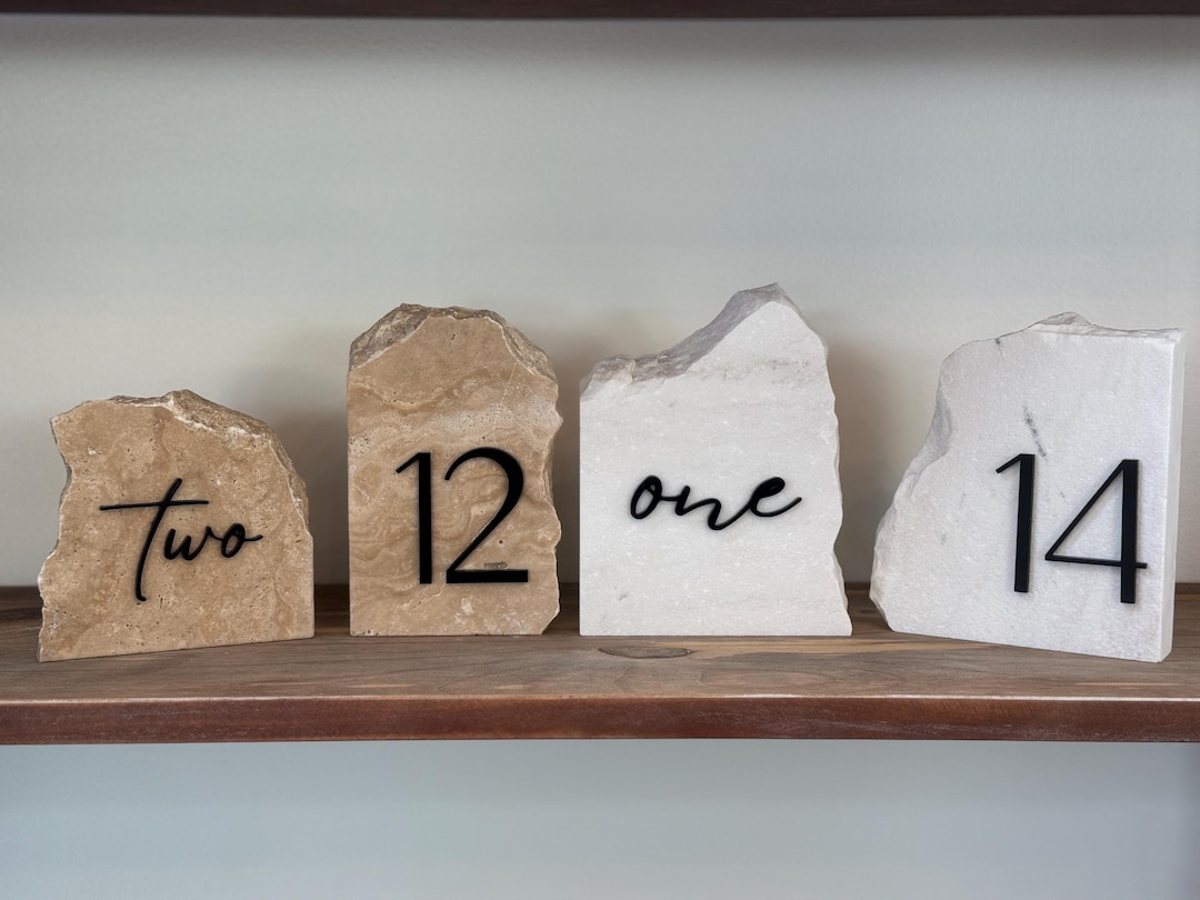 Wedding Stone Table Numbers, Marble Sign, Natural Stone Table Numbers ...