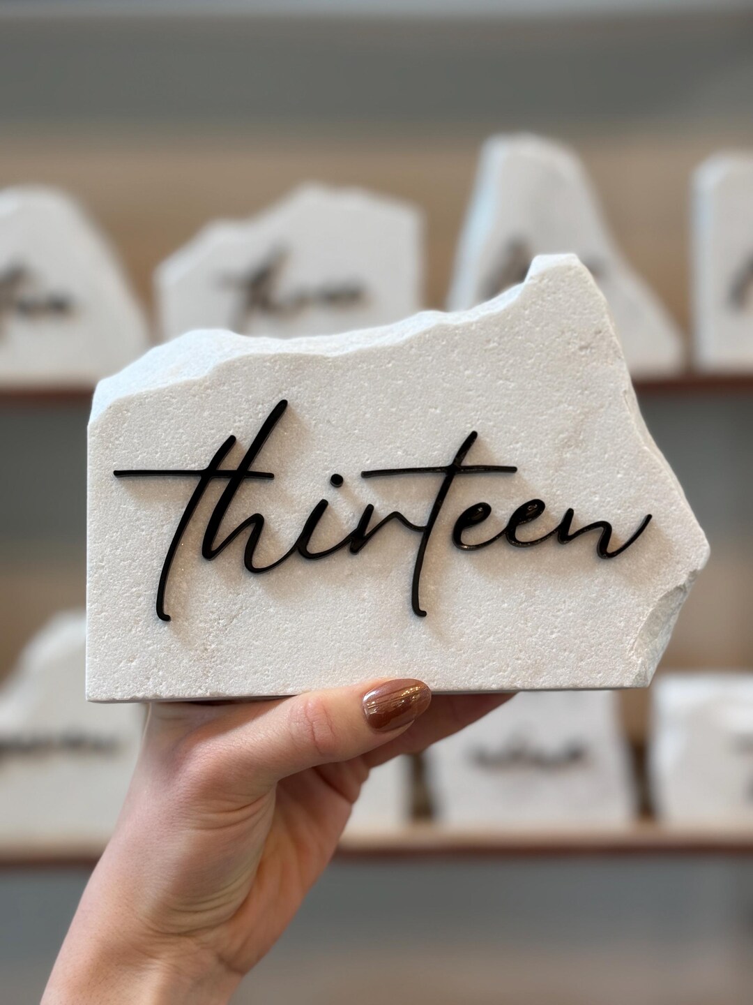 White Marble Stone Table Numbers With Black Cursive: Rustic Wedding ...