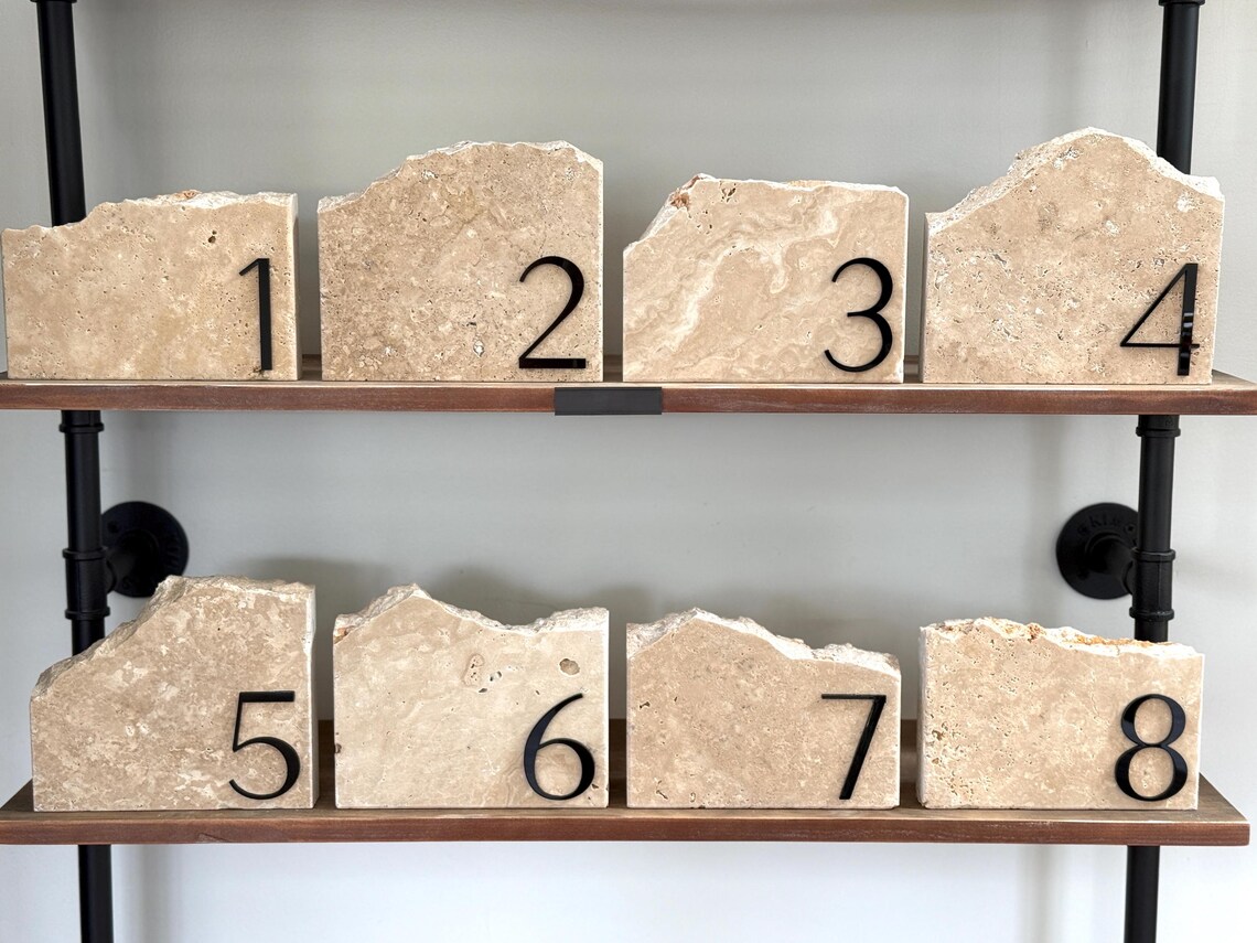 Beige Travertine Table Numbers: Modern Wedding Decor, Natural Stone ...