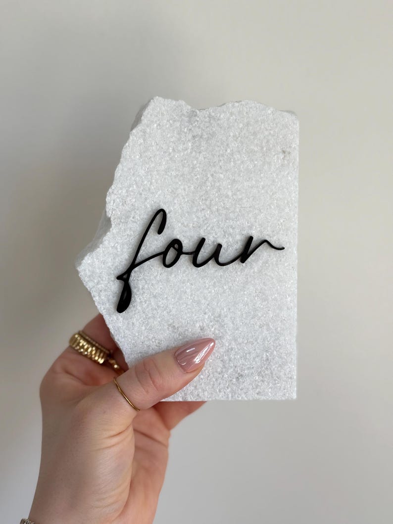 Wedding Table Numbers White Marble Stone With Black Cursive Rustic ...