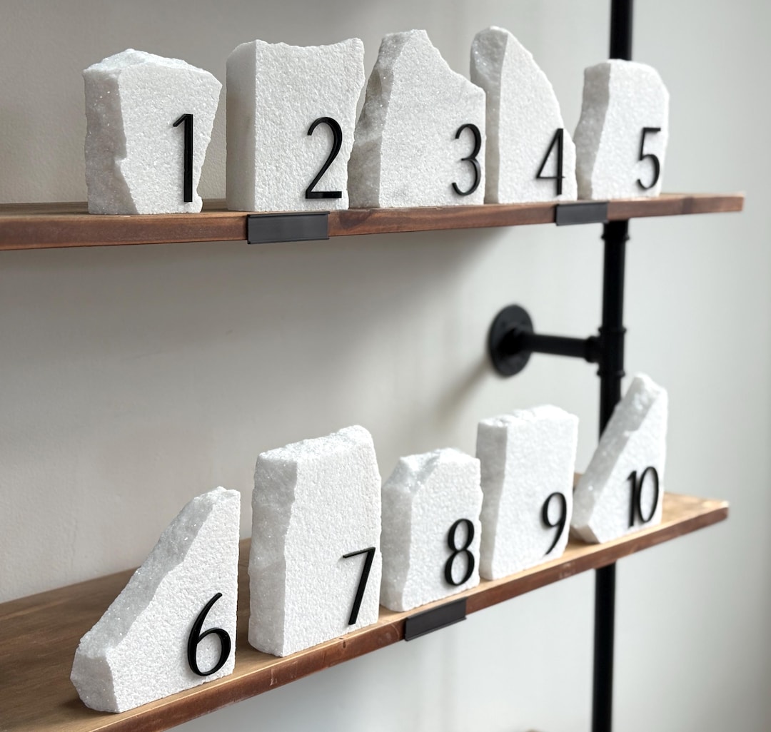 Wedding Table Numbers 3D Acrylic Sign White Marble Stone Modern Wedding ...
