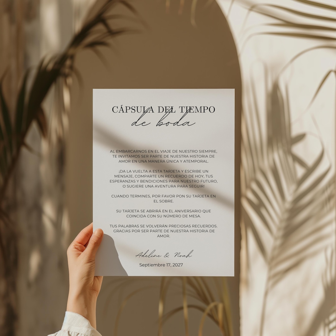 Capsula Del Tiempo, Wedding Time Capsule Sign Card Template, Message ...