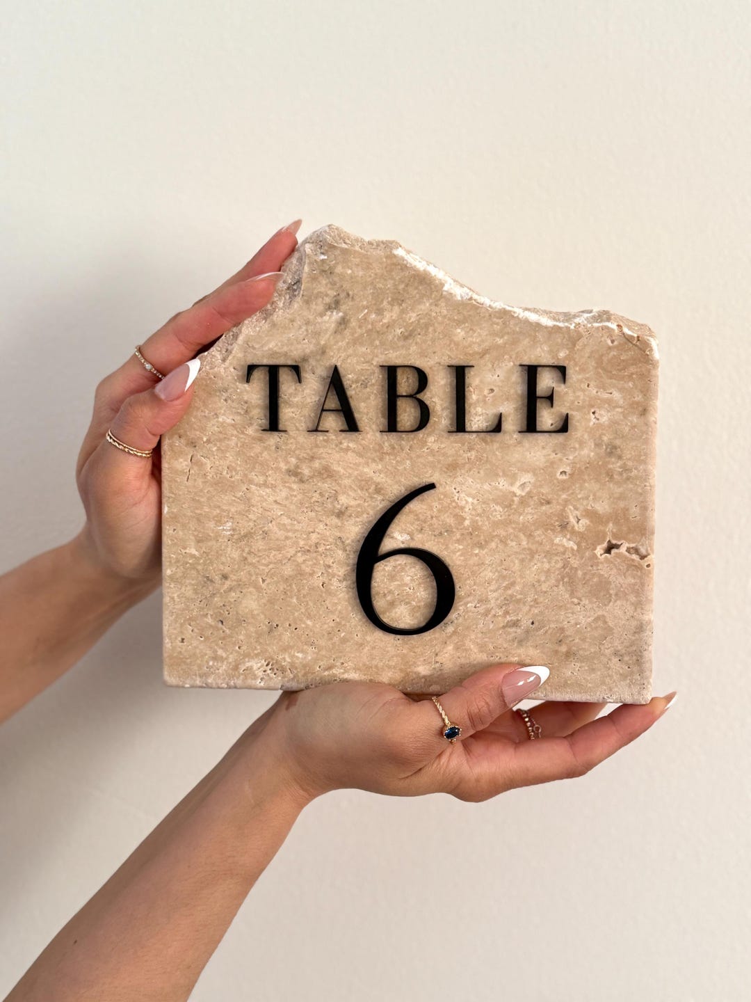 Beige Travertine Wedding Table Numbers: Chiseled Custom Stone, Black ...