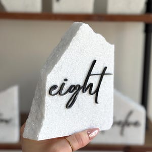 Wedding Table Numbers White Marble Stone With Black Cursive Rustic ...