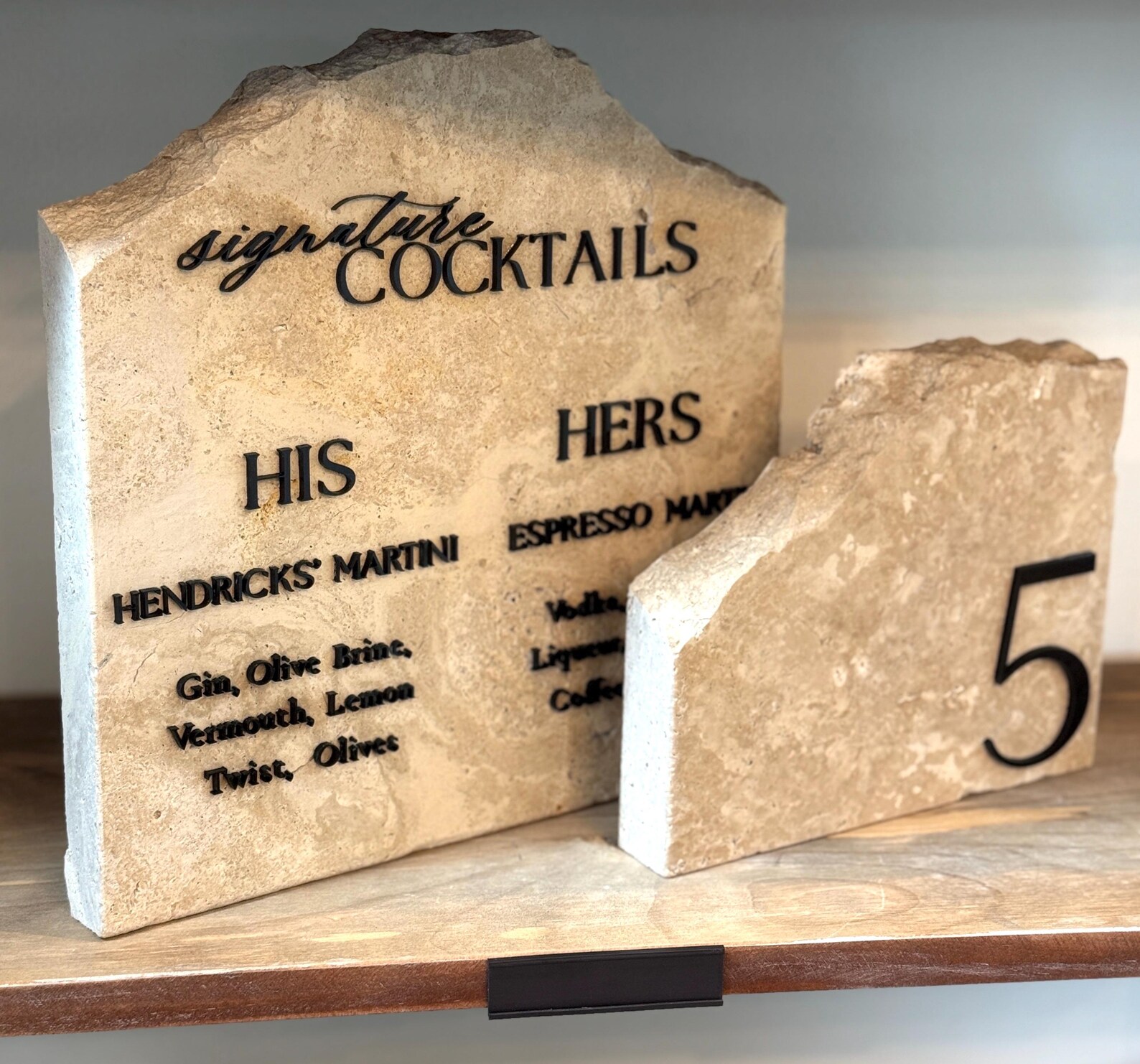Wedding Bar Sign Signature Cocktails Stone Travertine With Acrylic ...
