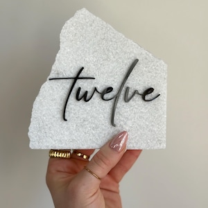 Wedding Table Numbers White Marble Stone With Black Cursive Rustic ...